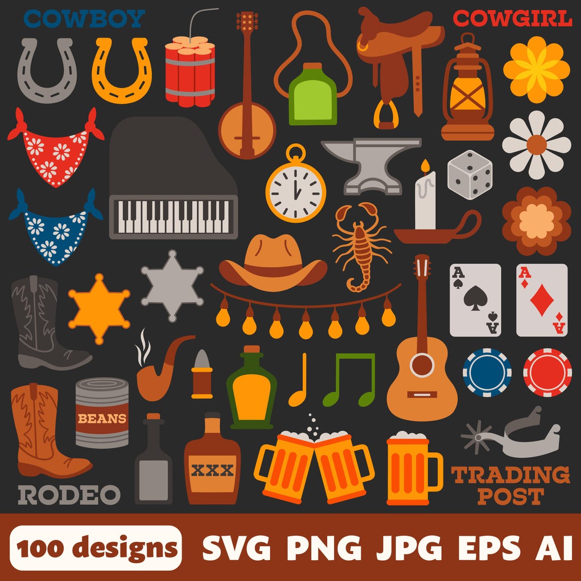 Western Digital Files, SVG PNG JPG, Clipart, Cut Files, Cricut, Icons ...
