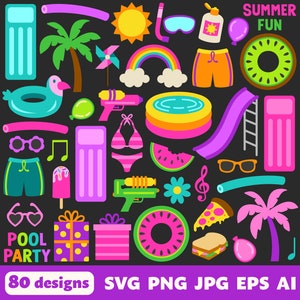 Pool Party Digital Files, SVG PNG JPG, Clipart, Cut Files, Cricut ...