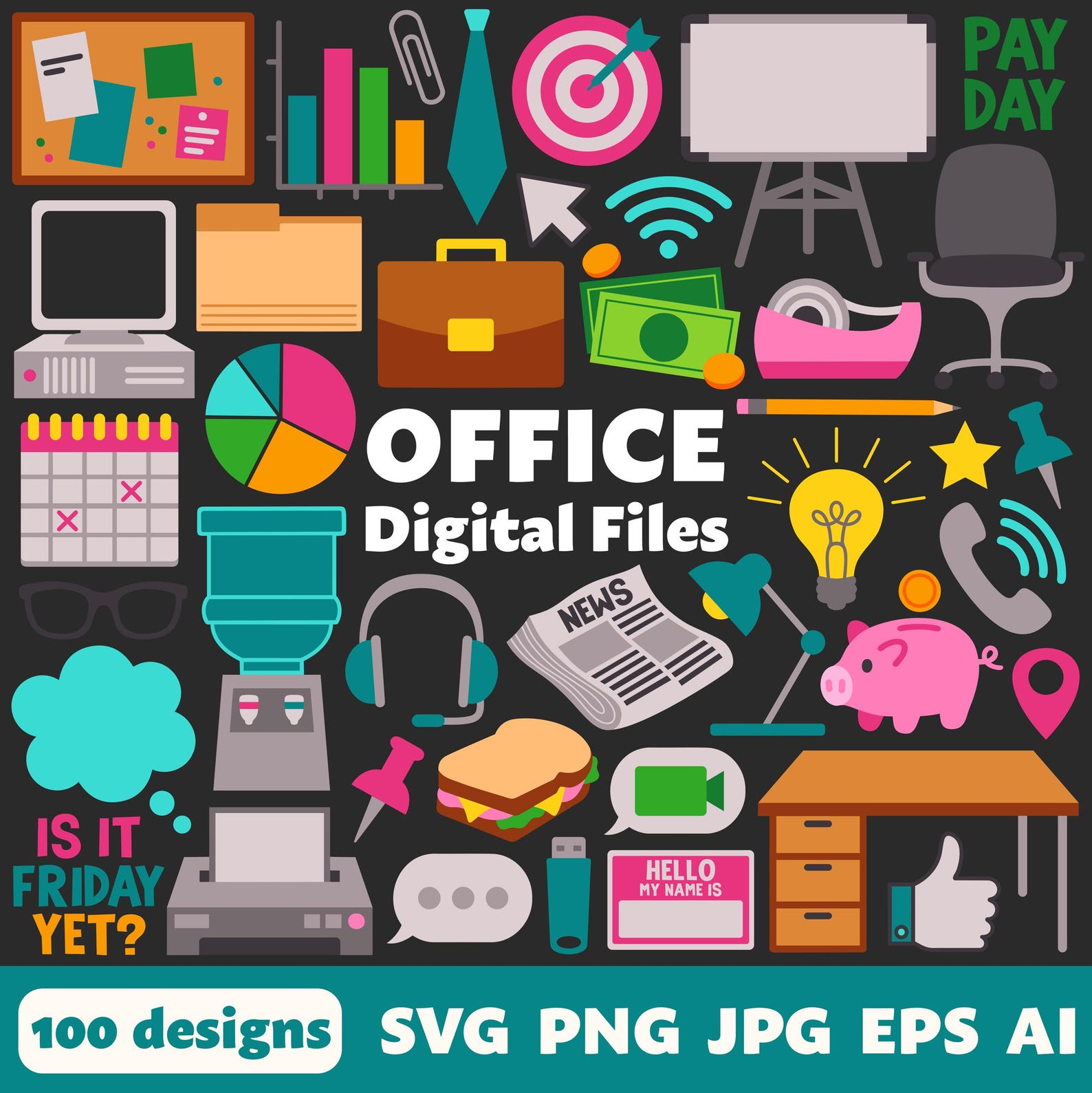 Office Digital Files, SVG PNG JPG, Clipart, Cut Files, Cricut, Work ...