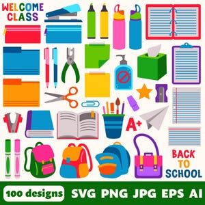 School Supplies Digital Files, SVG PNG JPG, Clipart, Cut Files, Icons ...