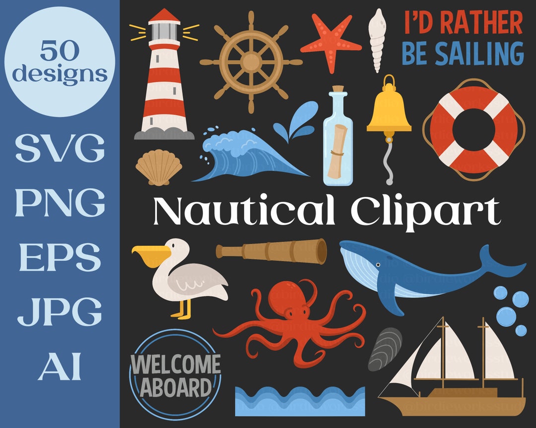 Nautical Clipart & Cut Files, SVG PNG JPG, Cricut, Silhouette, Ocean ...