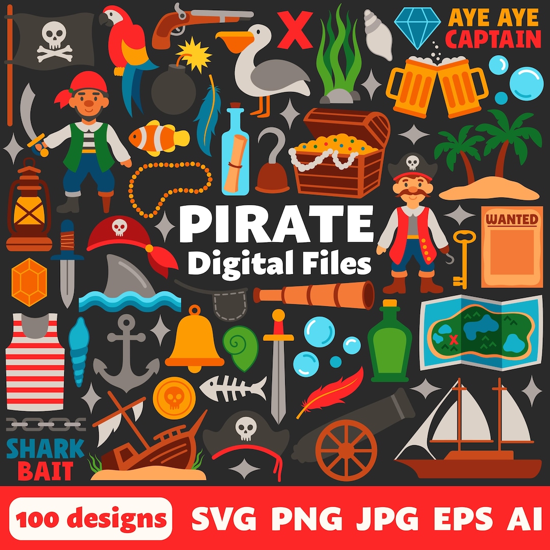 Pirate Digital Files, SVG PNG JPG, Clipart, Cut Files, Printable, Party ...
