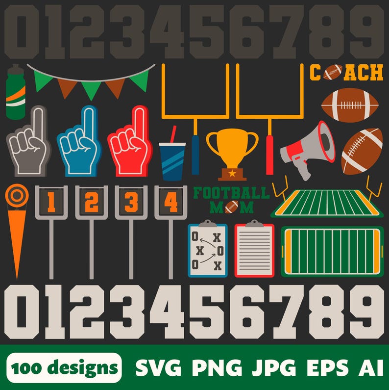 Football Digital Files, SVG PNG JPG, Clipart, Cut Files, Cricut, Sports ...