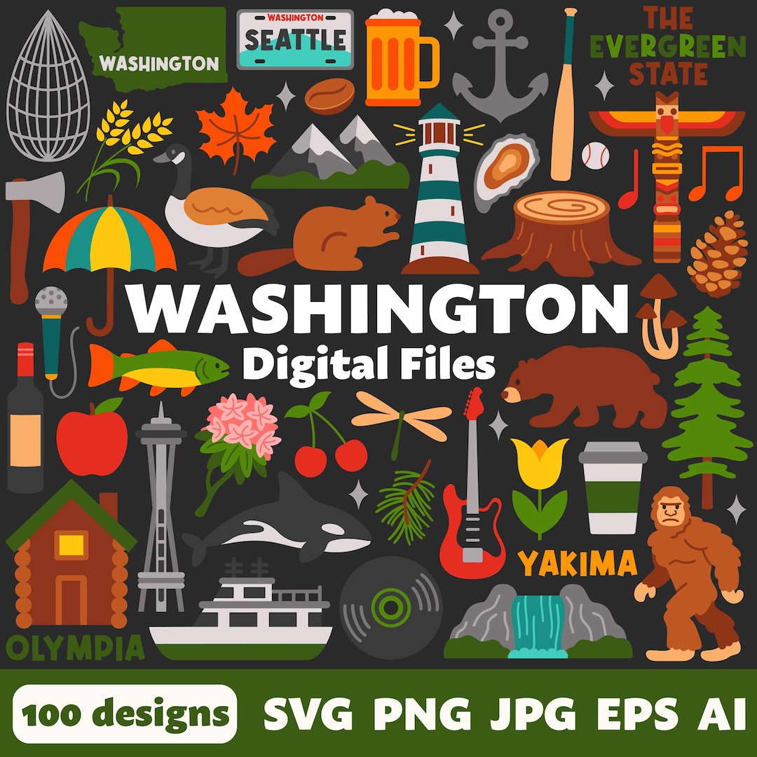 Washington State Digital Files, SVG PNG JPG, Clipart, Cut Files, Icons ...