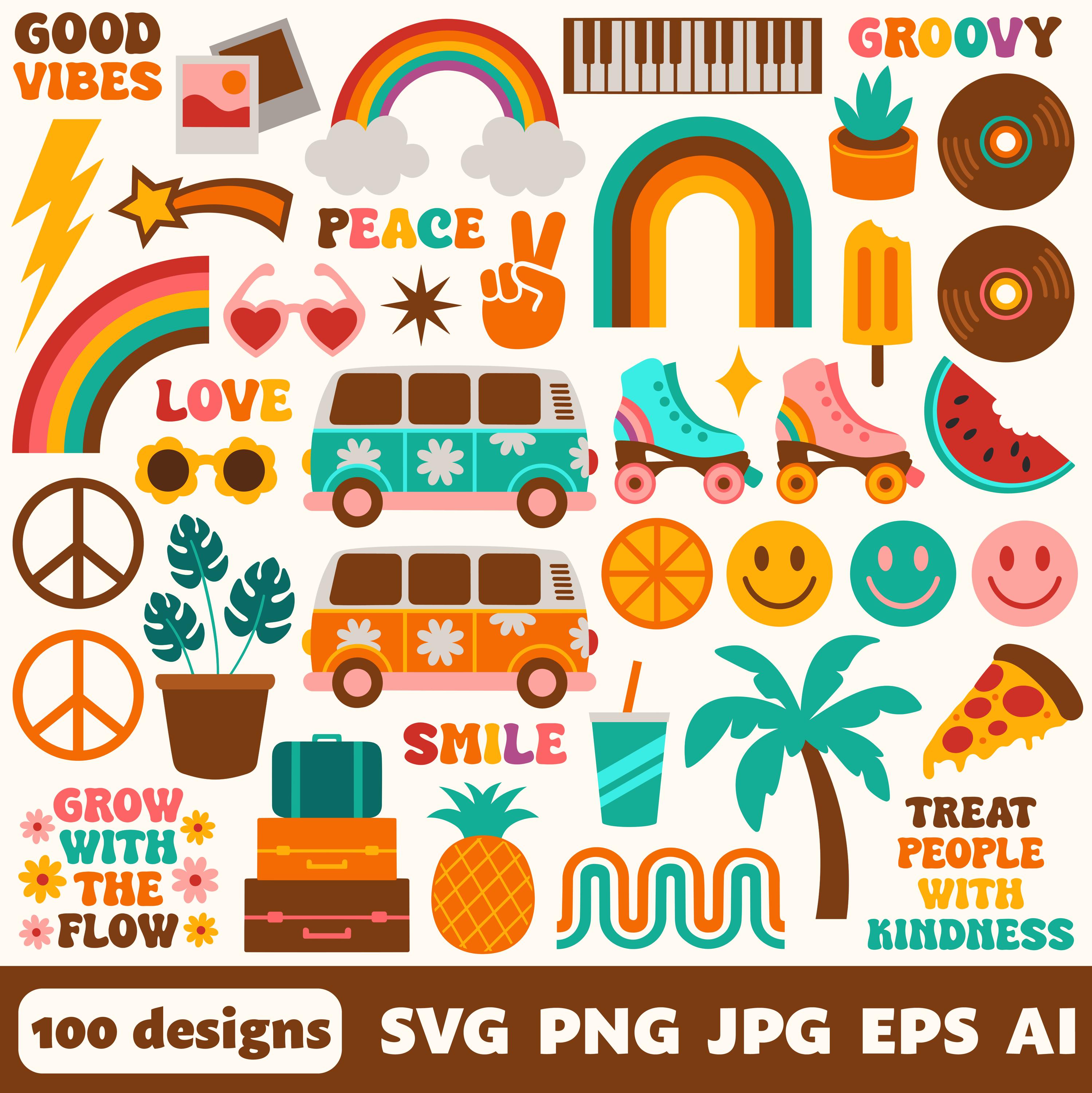 Groovy 70s Digital Files, SVG PNG JPG, Clipart, Cut Files, Printable ...