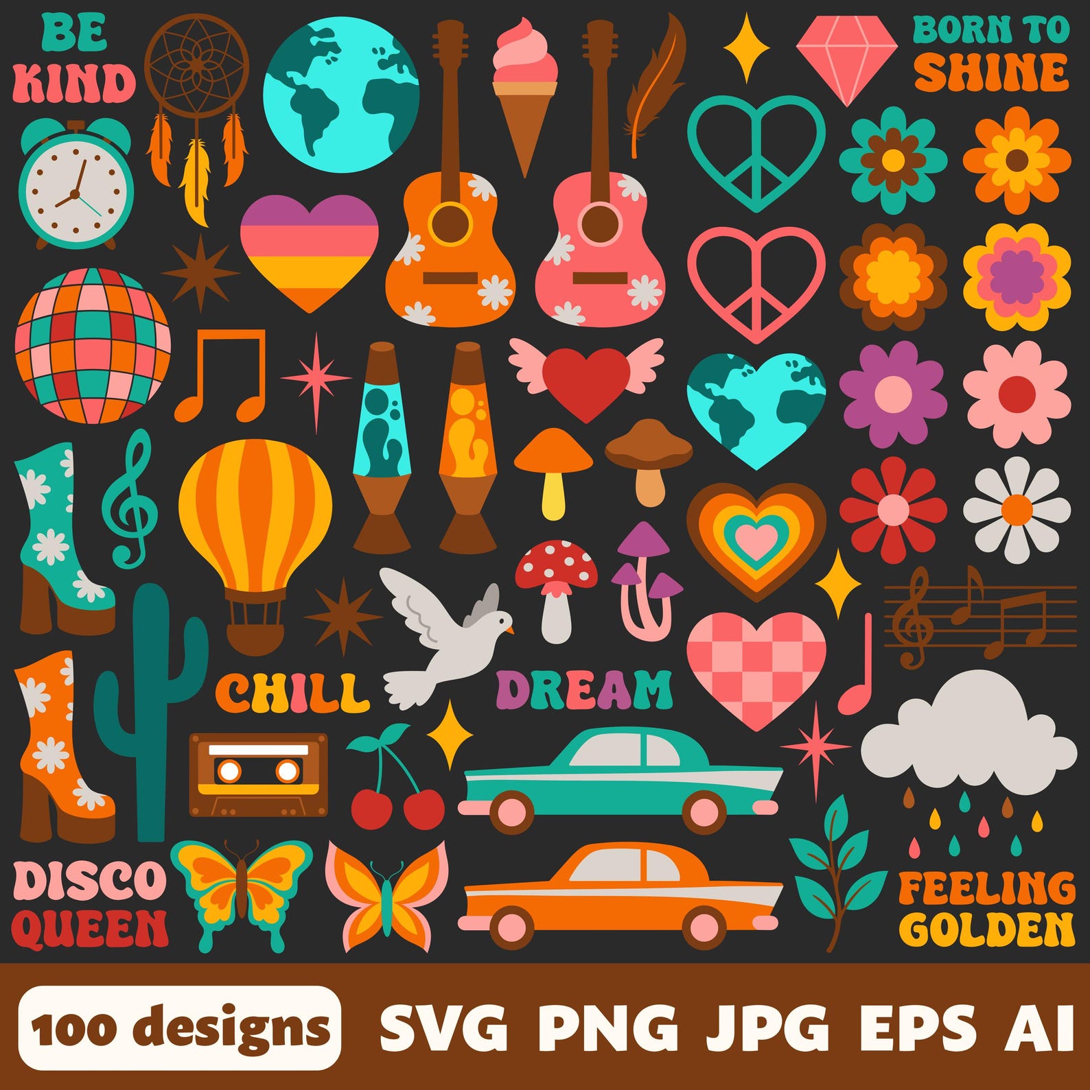 Groovy 70s Digital Files, SVG PNG JPG, Clipart, Cut Files, Printable ...
