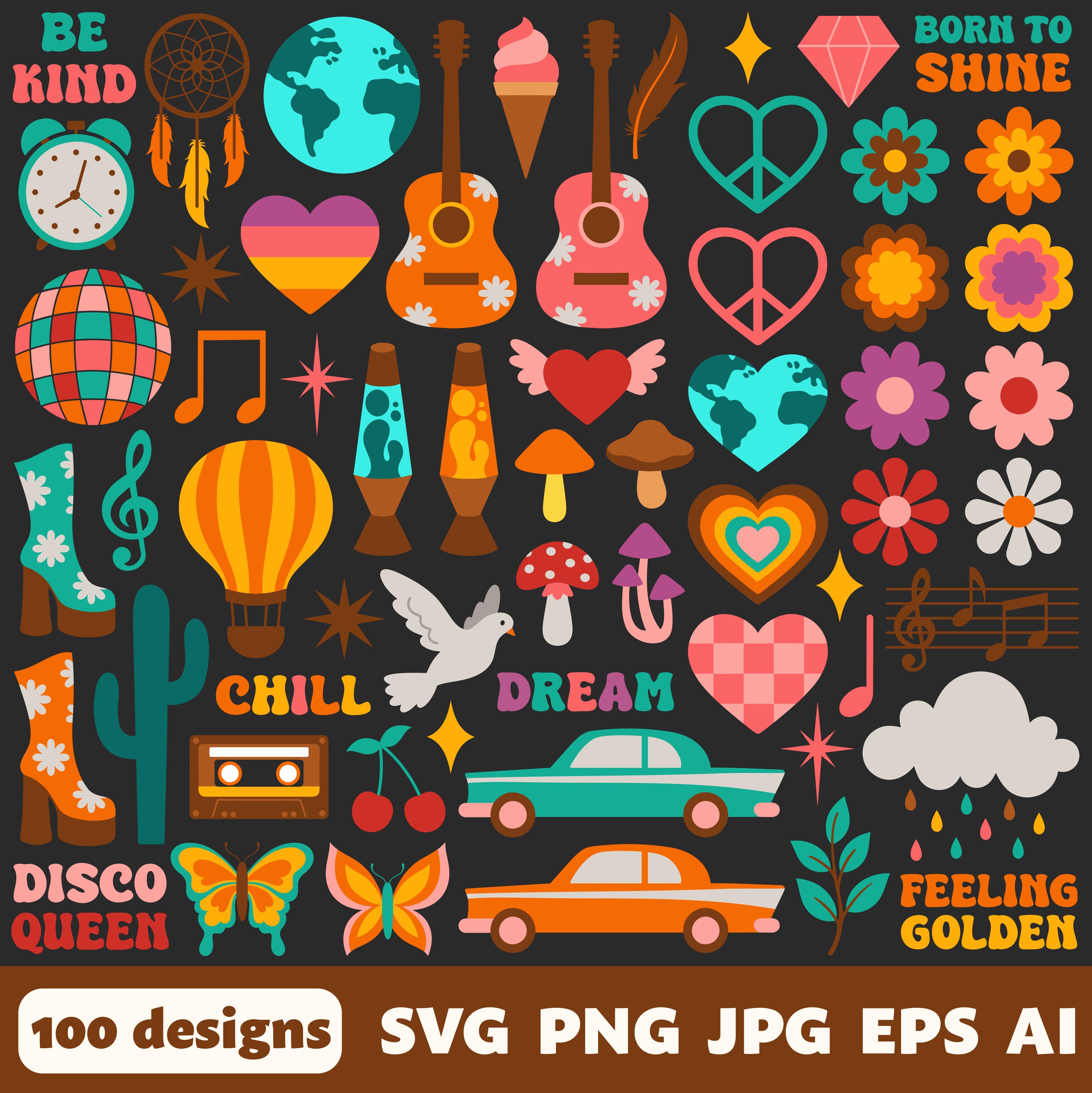 Groovy 70s Digital Files, SVG PNG JPG, Clipart, Cut Files, Printable ...