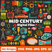 Mid Century Modern SVG Bundle, Retro PNG Design Elements and Shapes ...