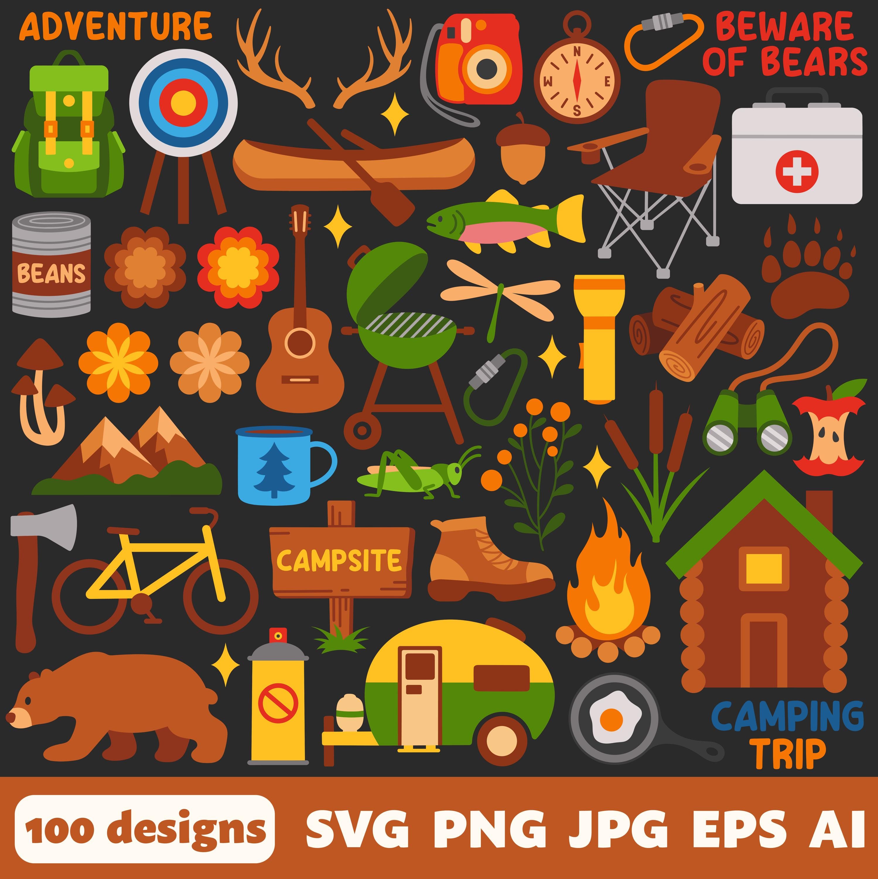 Camping Digital Files, SVG PNG JPG, Clipart, Cut Files, Icons, Summer ...