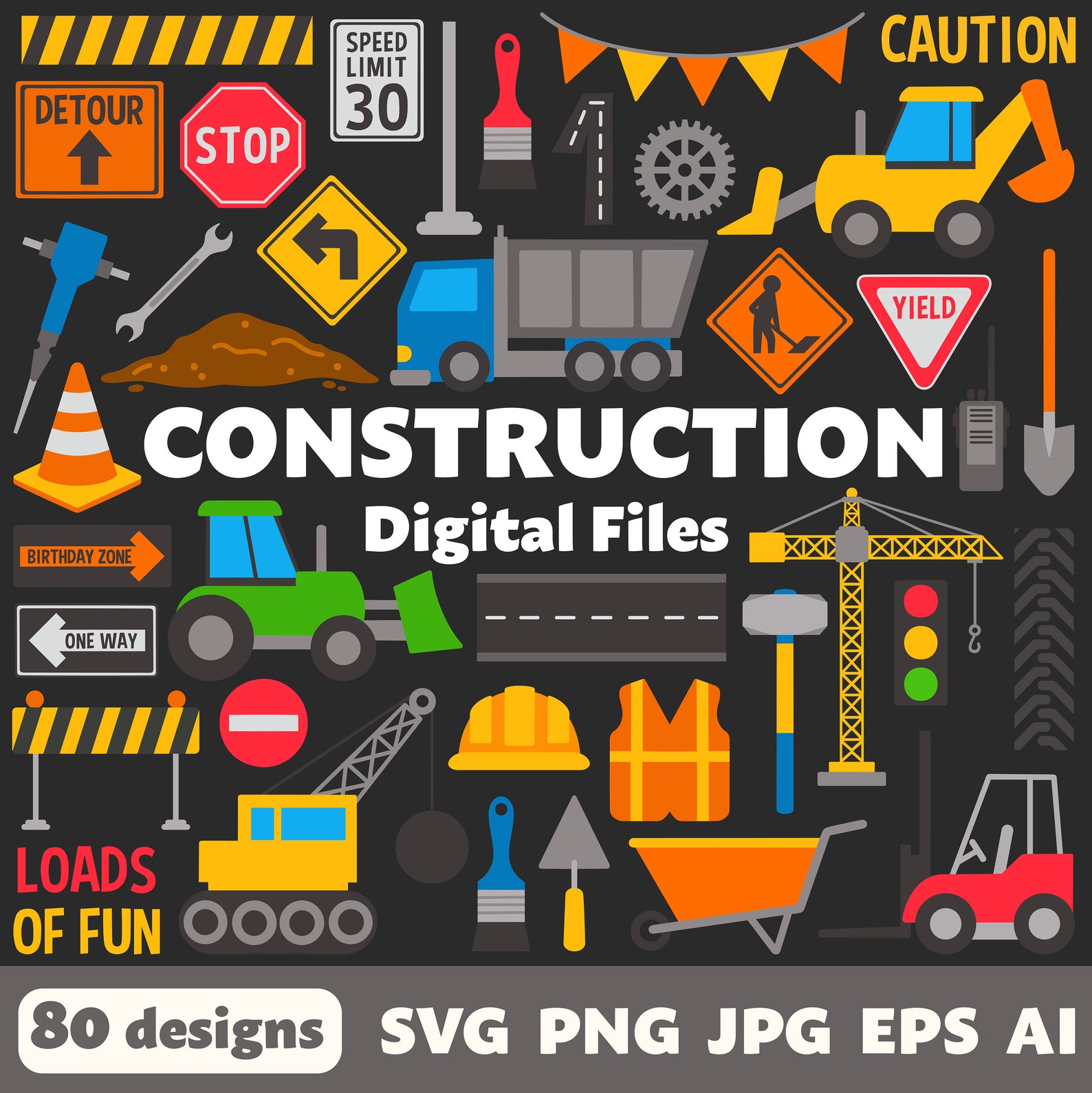 Construction Digital Files, SVG PNG JPG, Clipart, Cut Files, Cricut ...