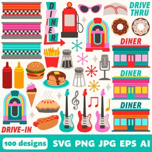 50s Diner Digital Files, SVG PNG JPG, Clipart, Cut Files, Cricut, Party ...