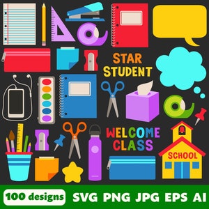 School Supplies Digital Files, SVG PNG JPG, Clipart, Cut Files ...