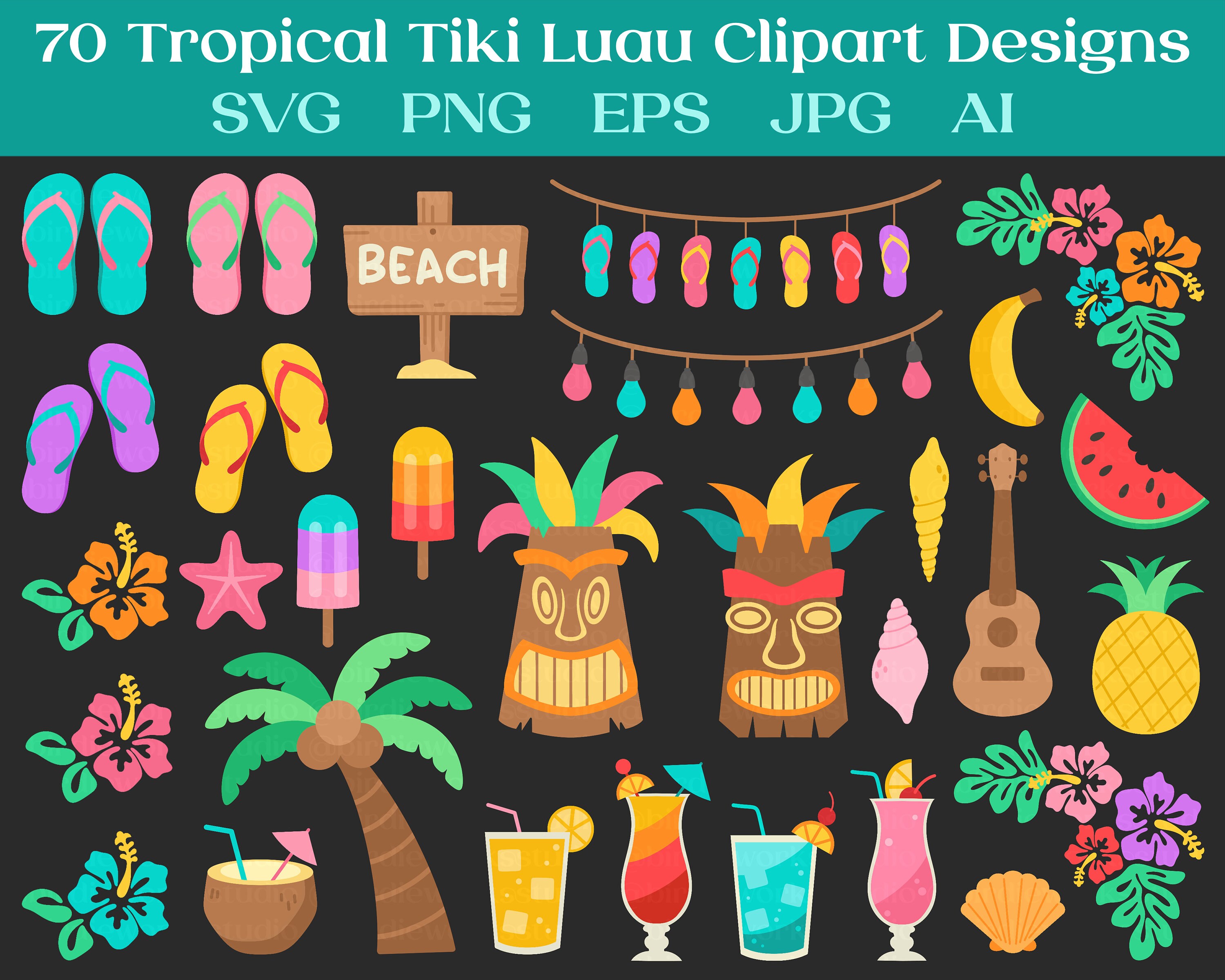 Tiki Luau Clipart & Cut Files SVG PNG JPG Silhouette - Etsy