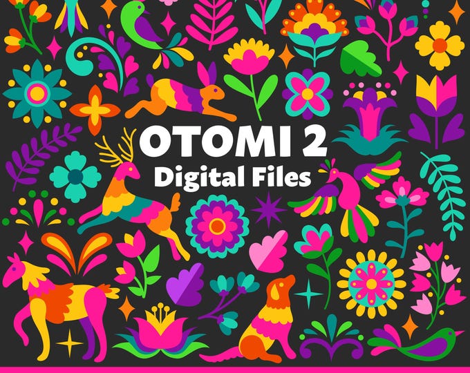 Mexican Otomi Clipart Bundle - Colorful Mexican Flower Set SVG PNG ...