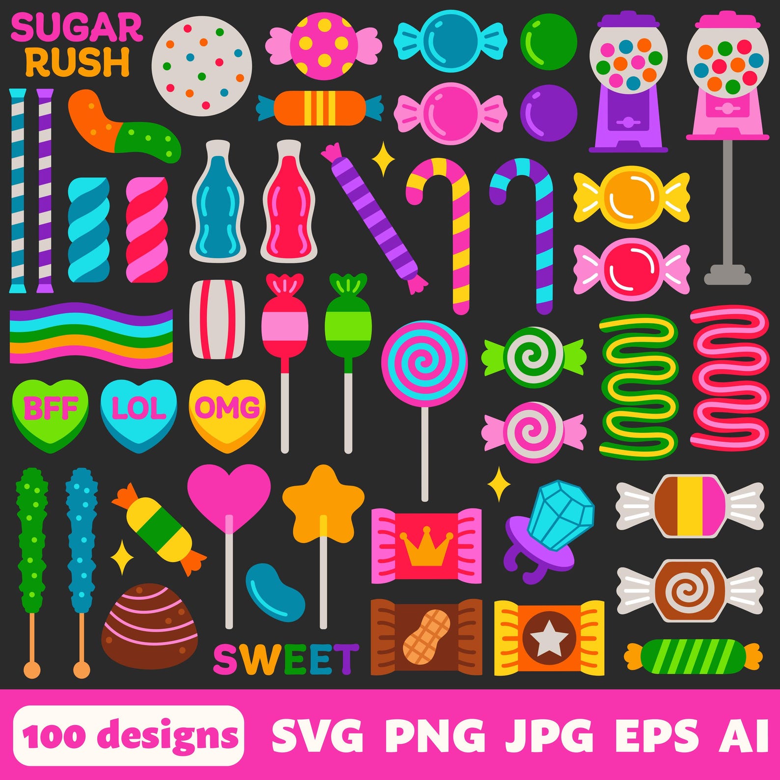 Candy Digital Files, SVG PNG JPG, Clipart, Cut Files, Printable, Cricut ...