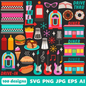 50s Diner Digital Files, SVG PNG JPG, Clipart, Cut Files, Cricut, Party ...