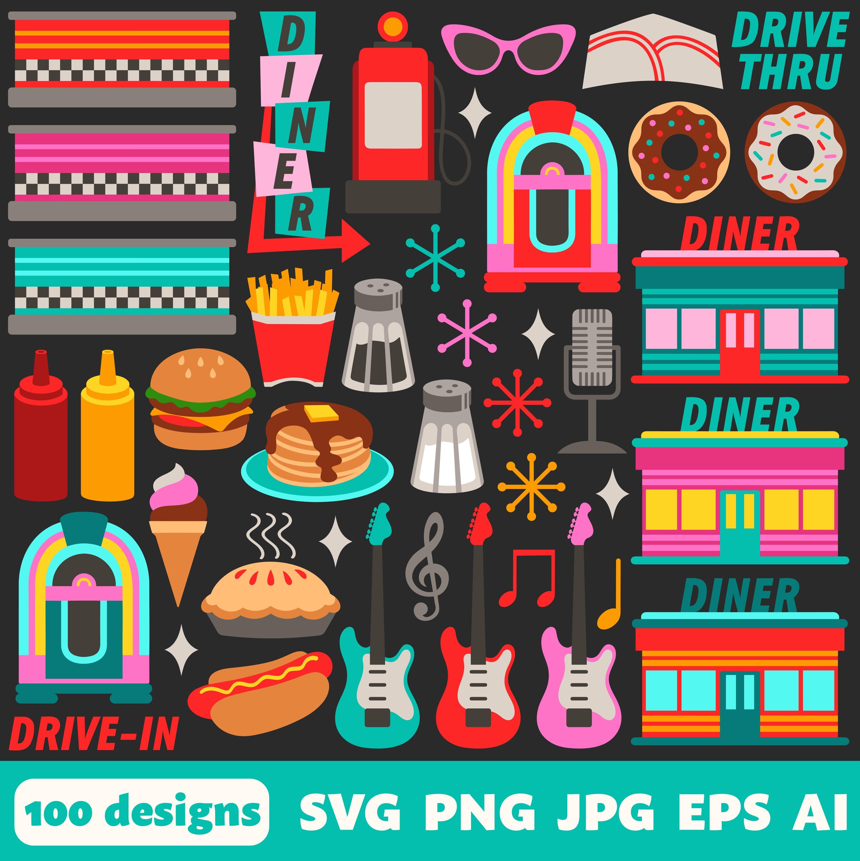 50s Diner Digital Files, SVG PNG JPG, Clipart, Cut Files, Cricut, Party ...