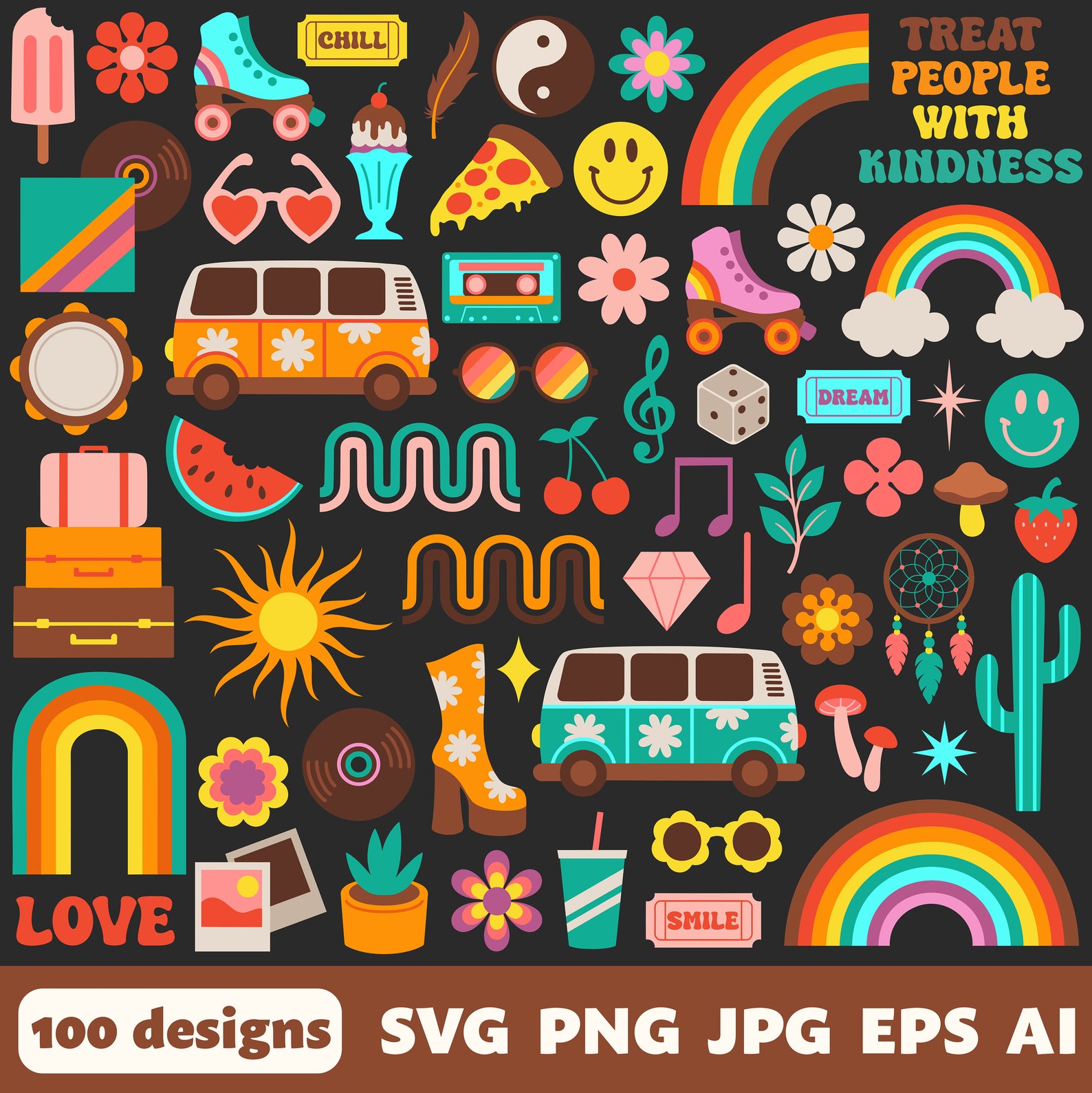 Groovy 70s Digital Files, SVG PNG JPG, Clipart, Cut Files, Graphics ...