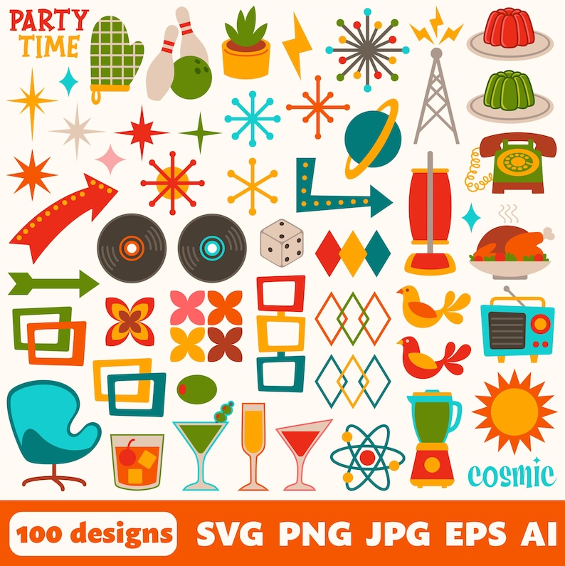 Mid Century Modern Digital Files, SVG PNG JPG, Clipart, Cut Files ...