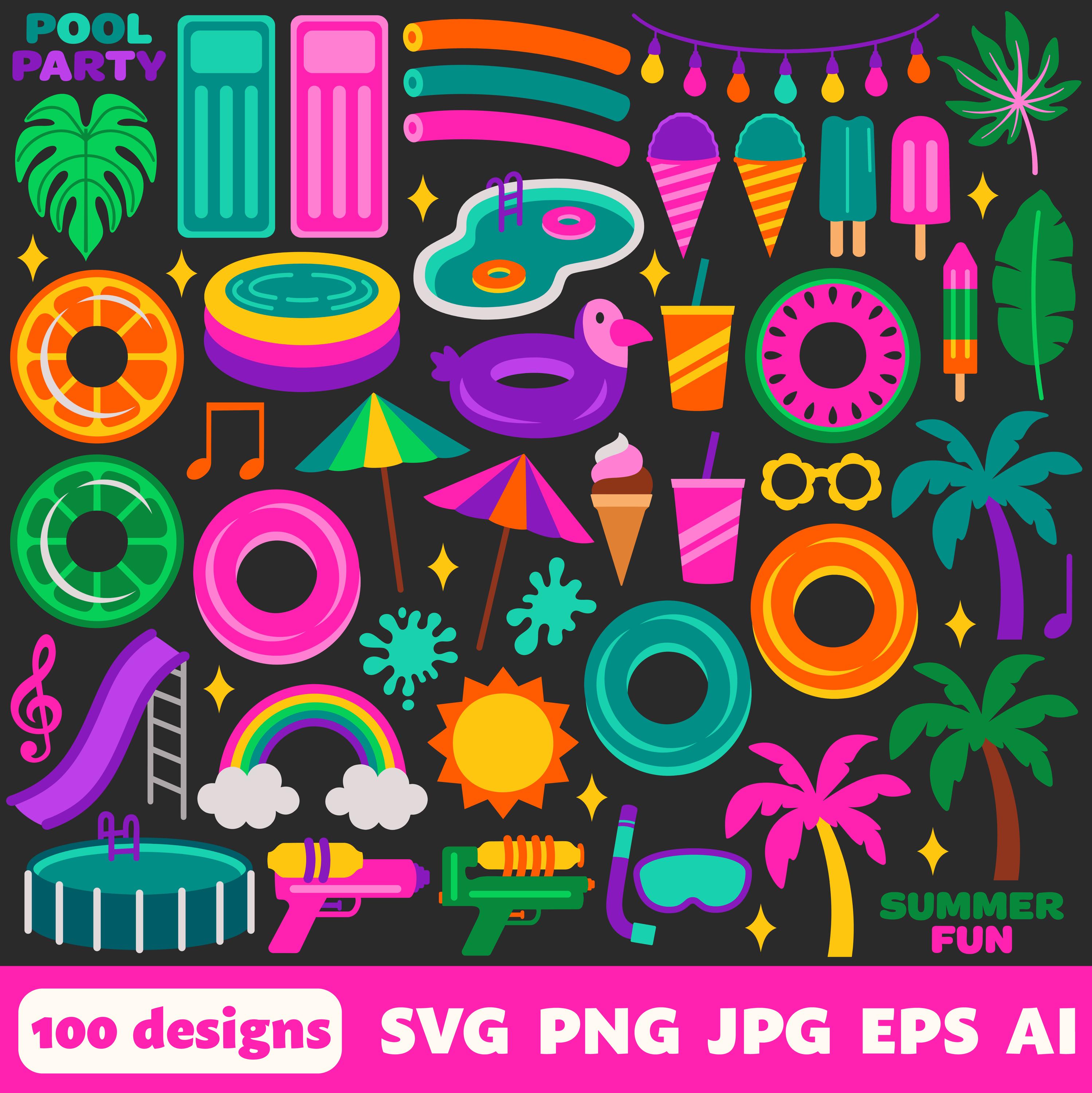 Pool Party Digital Files, SVG PNG JPG, Clipart, Cut Files, Cricut ...