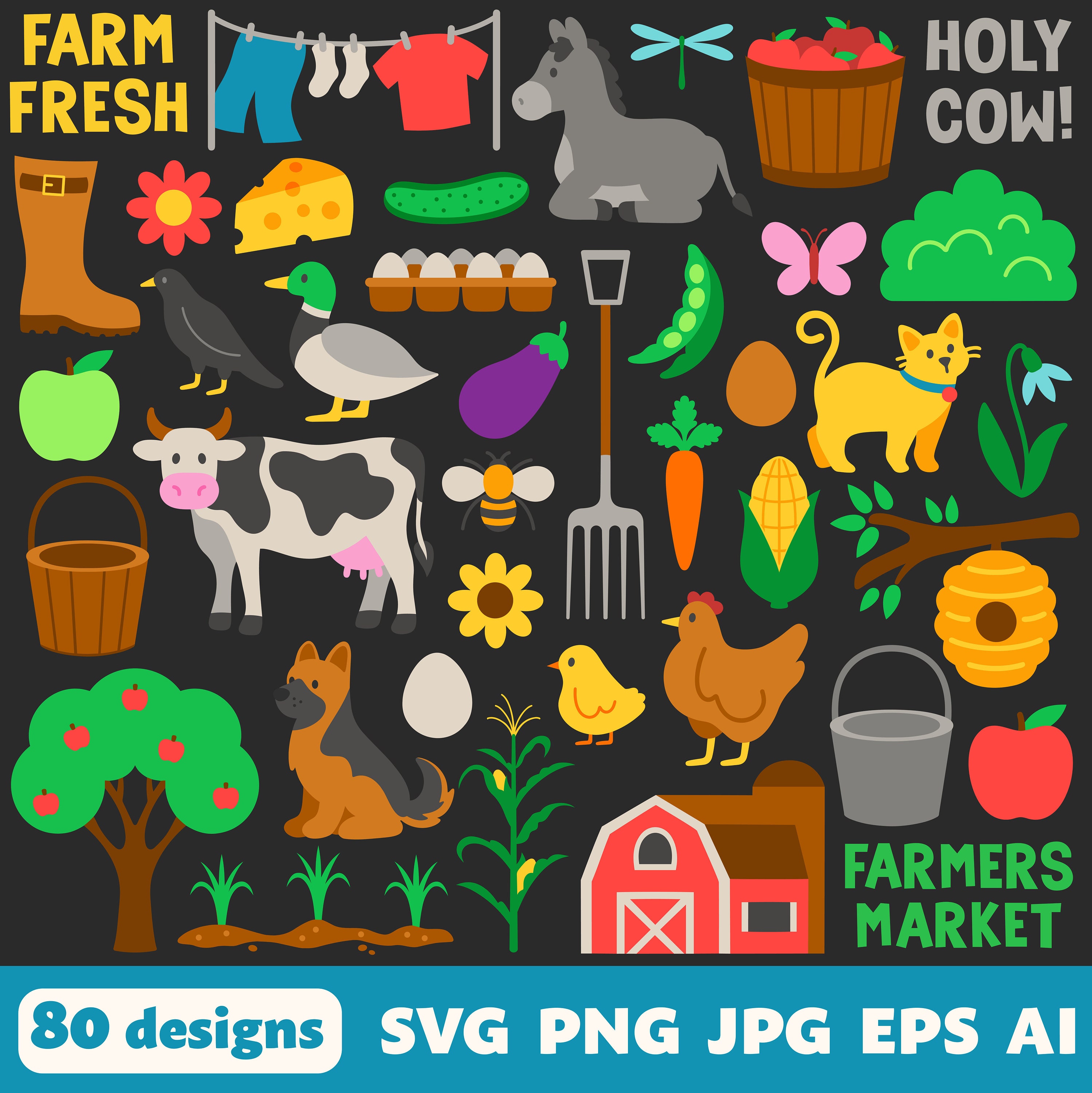 Farm Digital Files, SVG PNG JPG, Clipart, Cut Files, Cricut, Icons ...