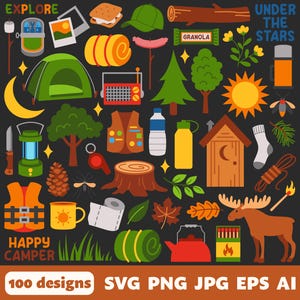 Camping Digital Files, SVG PNG JPG, Clipart, Cut Files, Icons, Summer ...
