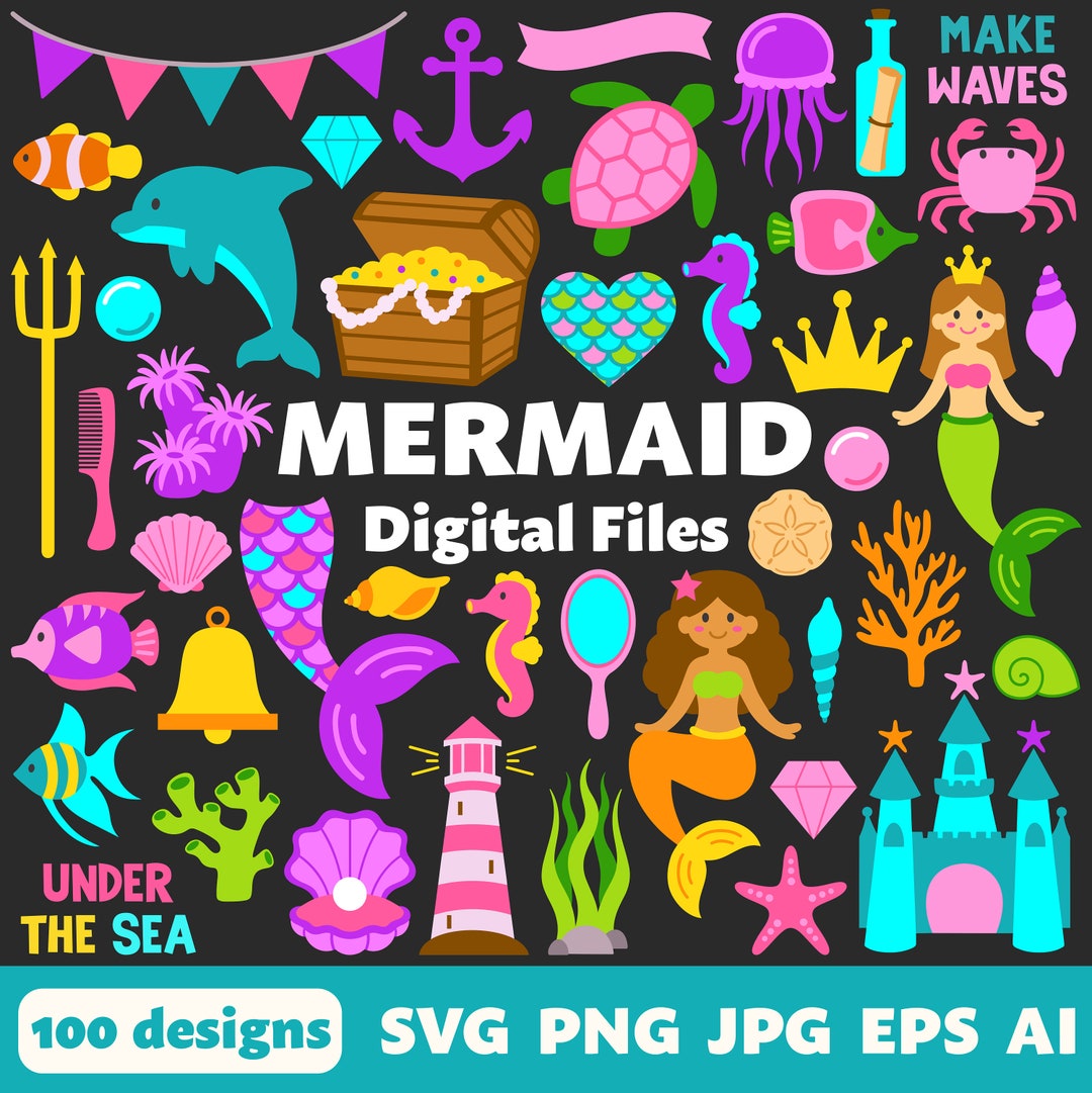 Mermaid Digital Files, SVG PNG JPG, Clipart, Cut Files, Cricut, Under ...