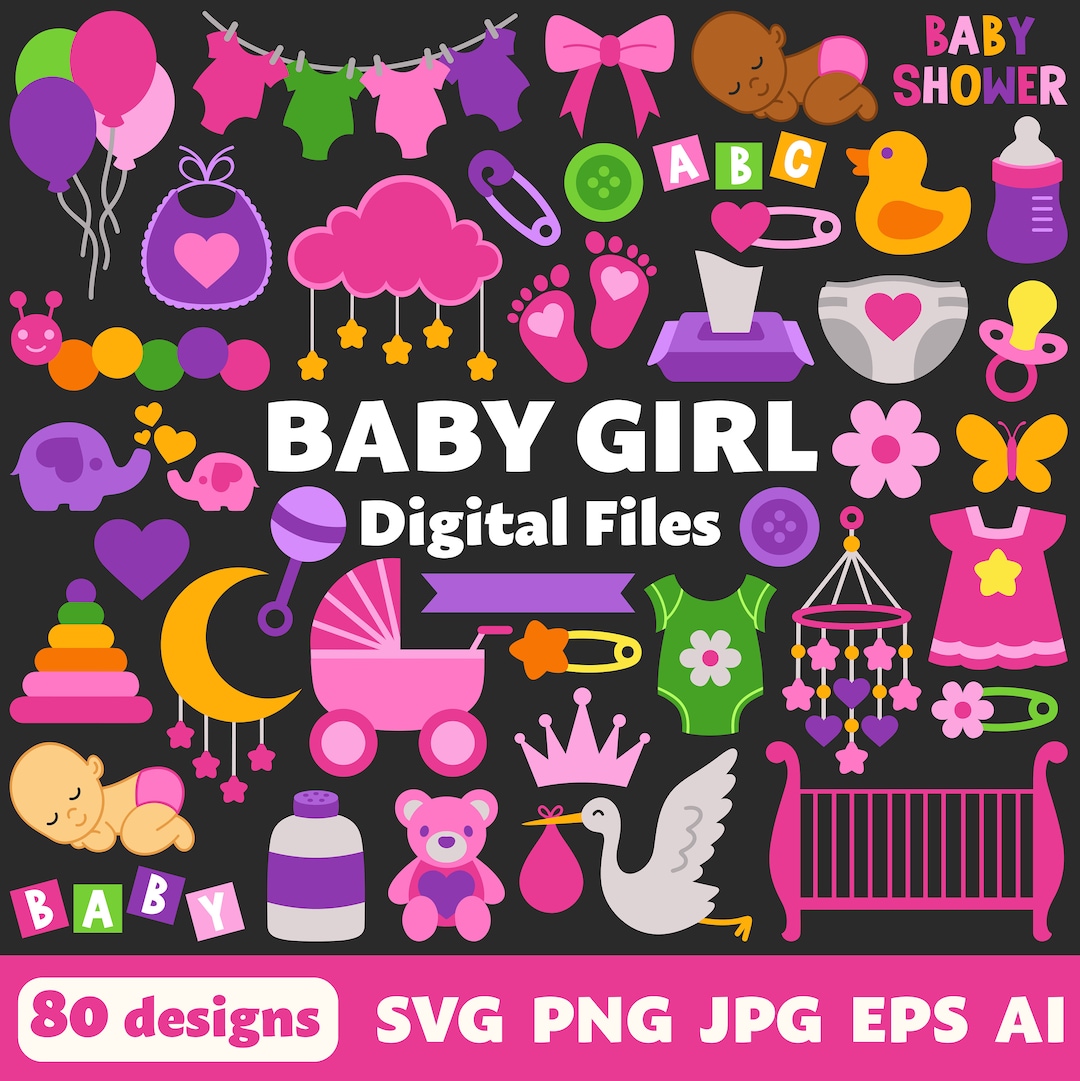 Baby Girl Digital Files, SVG PNG JPG, Clipart, Cut Files, Cricut, Pink ...
