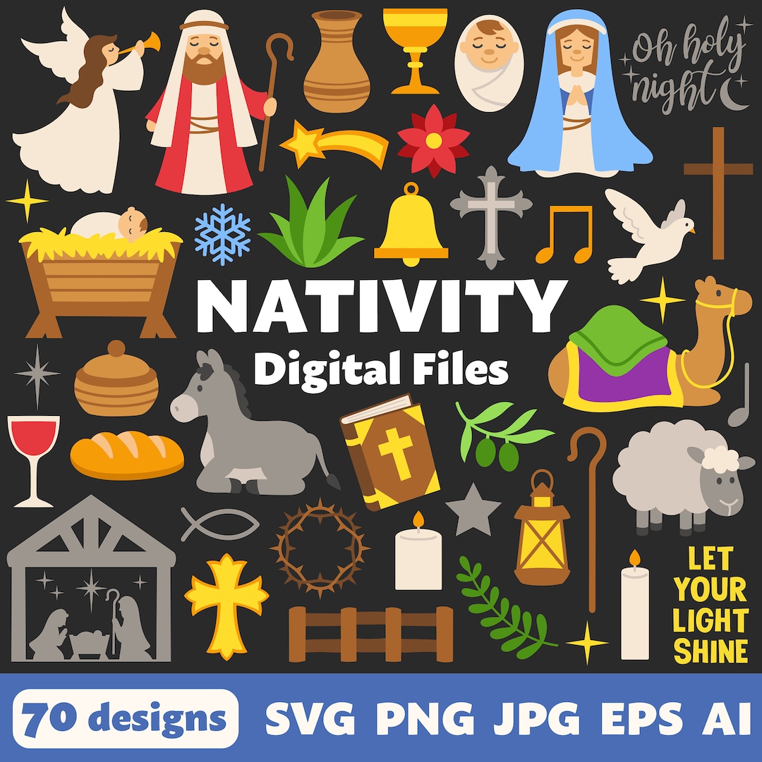 Nativity Digital Files, SVG PNG JPG, Clipart, Cut Files, Cricut, Manger ...