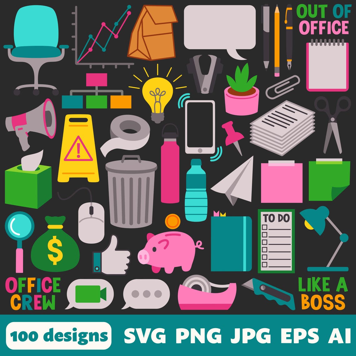 Office Digital Files, SVG PNG JPG, Clipart, Cut Files, Cricut, Work ...
