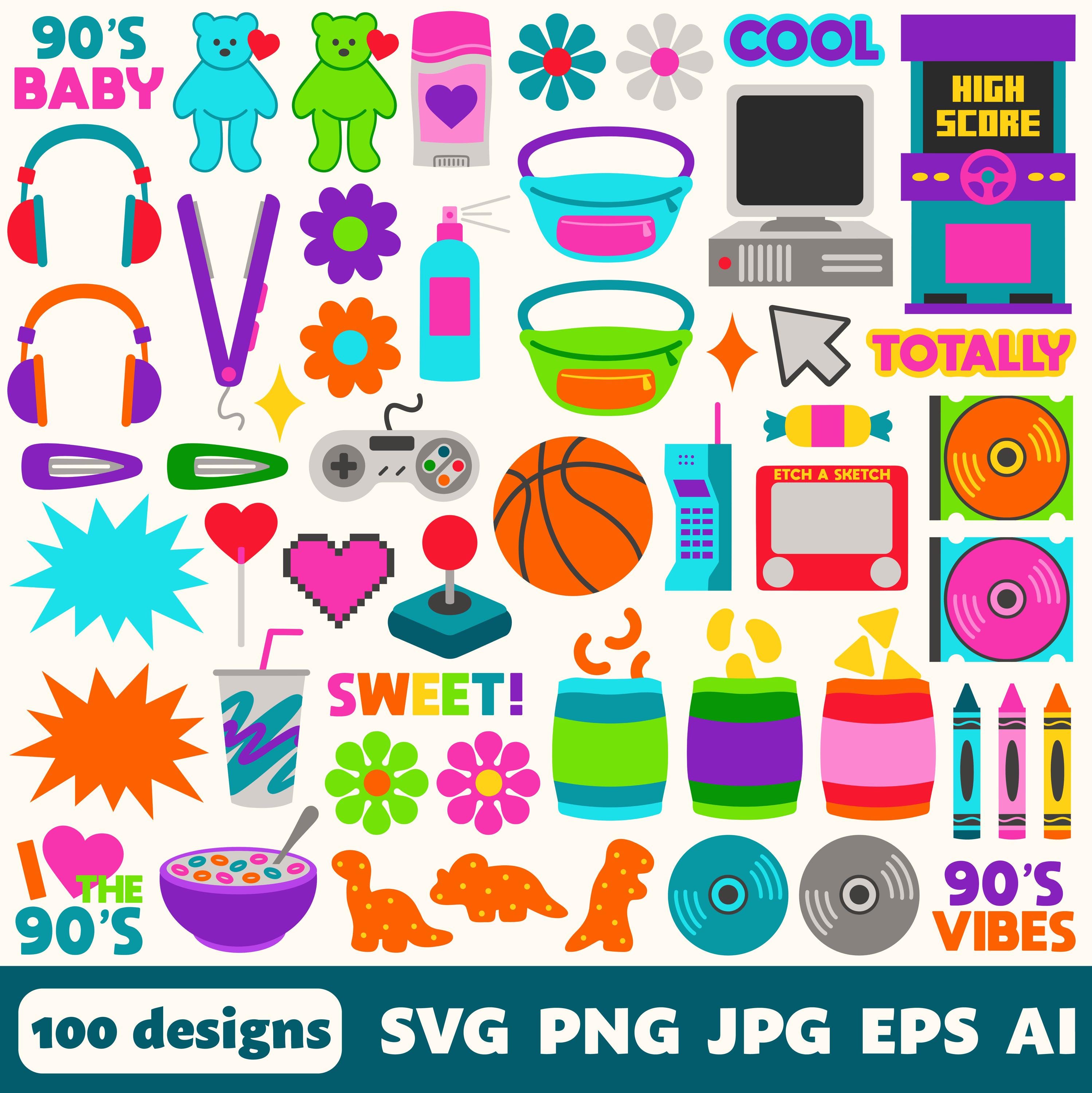 Nostalgic 90s Digital Files, SVG PNG JPG, Clipart, Cut Files, Printable ...