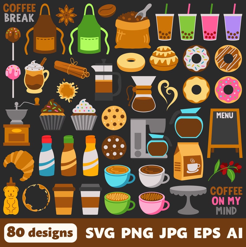 Café Digital Files, SVG PNG JPG, Clipart, Cut Files, Cricut, Printable ...