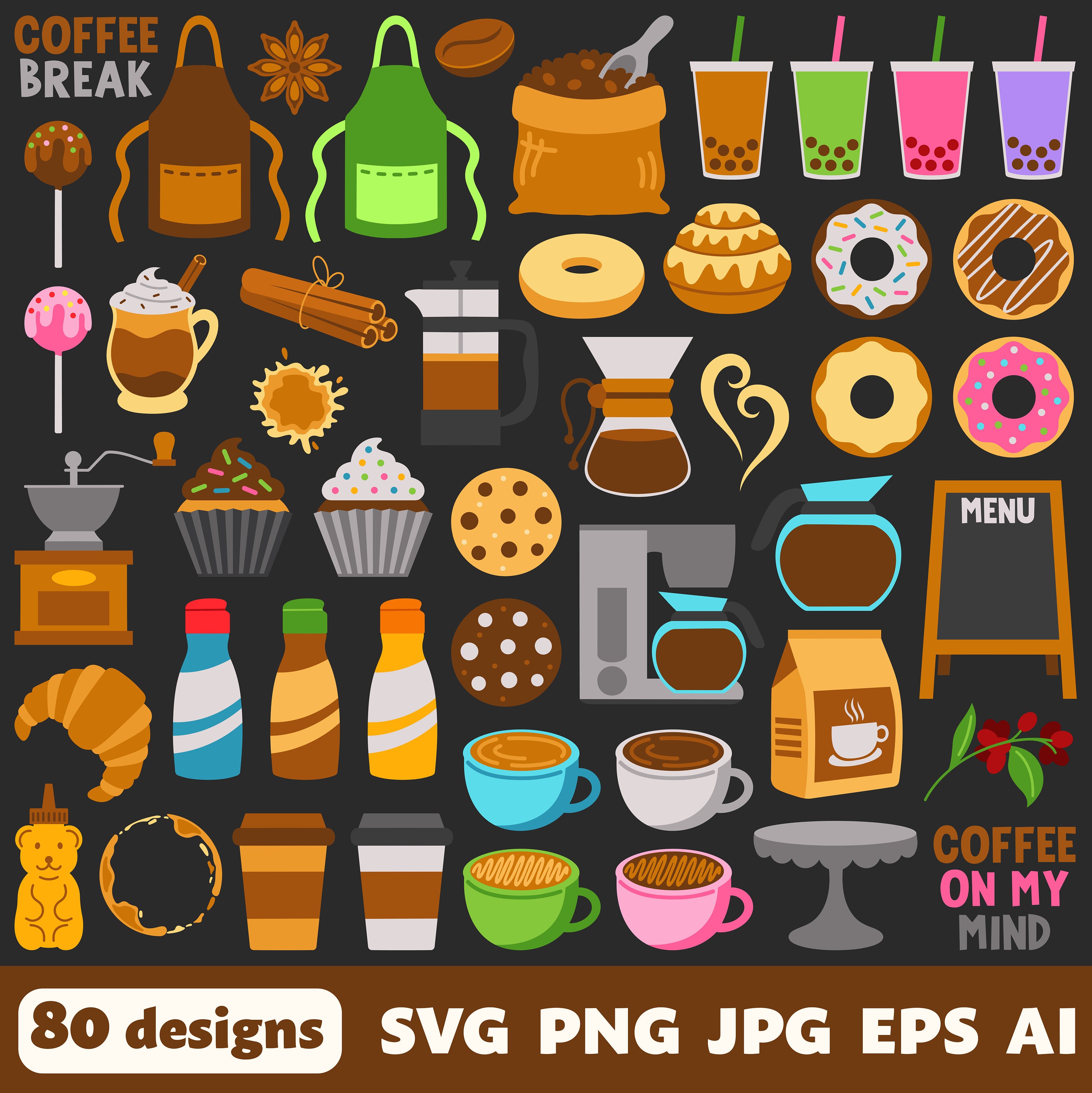Café Digital Files, SVG PNG JPG, Clipart, Cut Files, Cricut, Printable ...