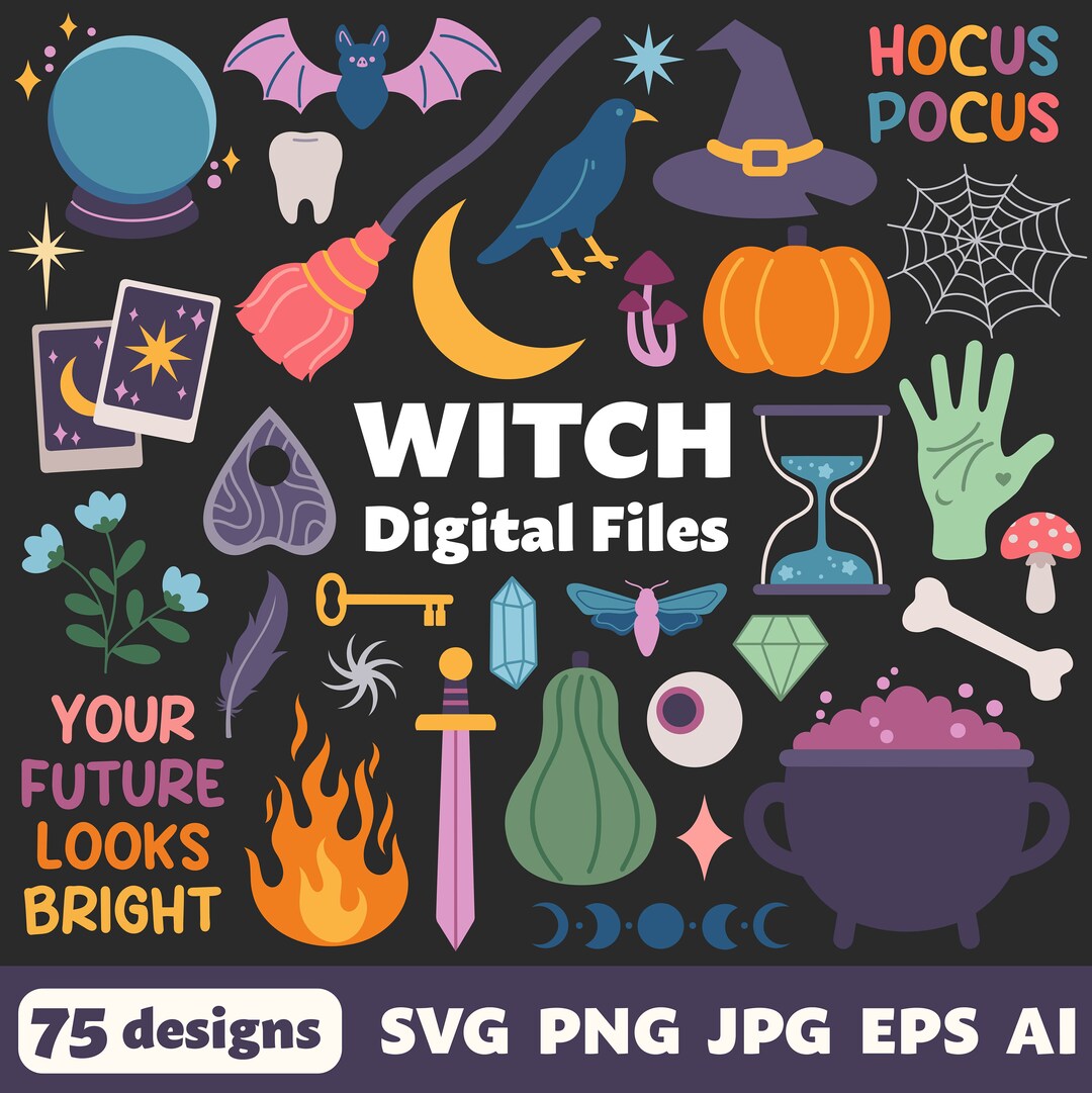 Witch Digital Files, SVG PNG JPG, Clipart, Cut Files, Printable, Cricut ...