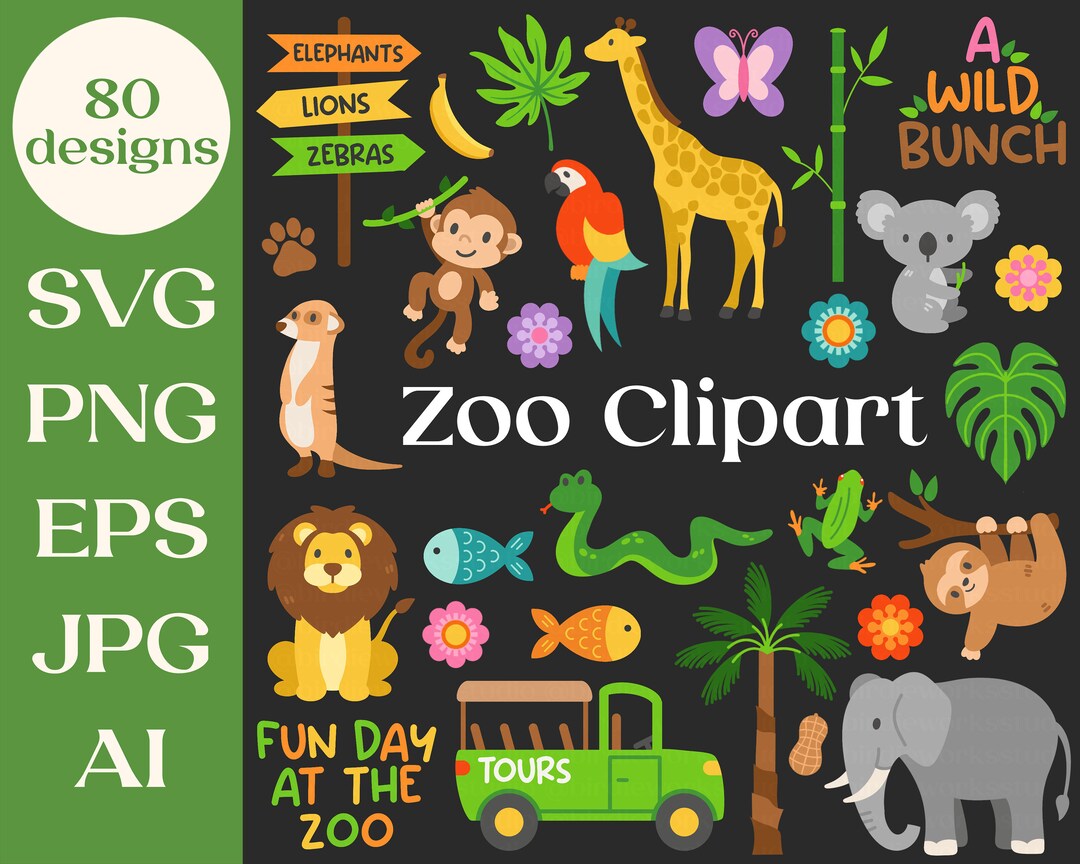 Zoo Clipart & Cut Files, SVG PNG JPG, Cricut, Silueta, Selva, Safari ...