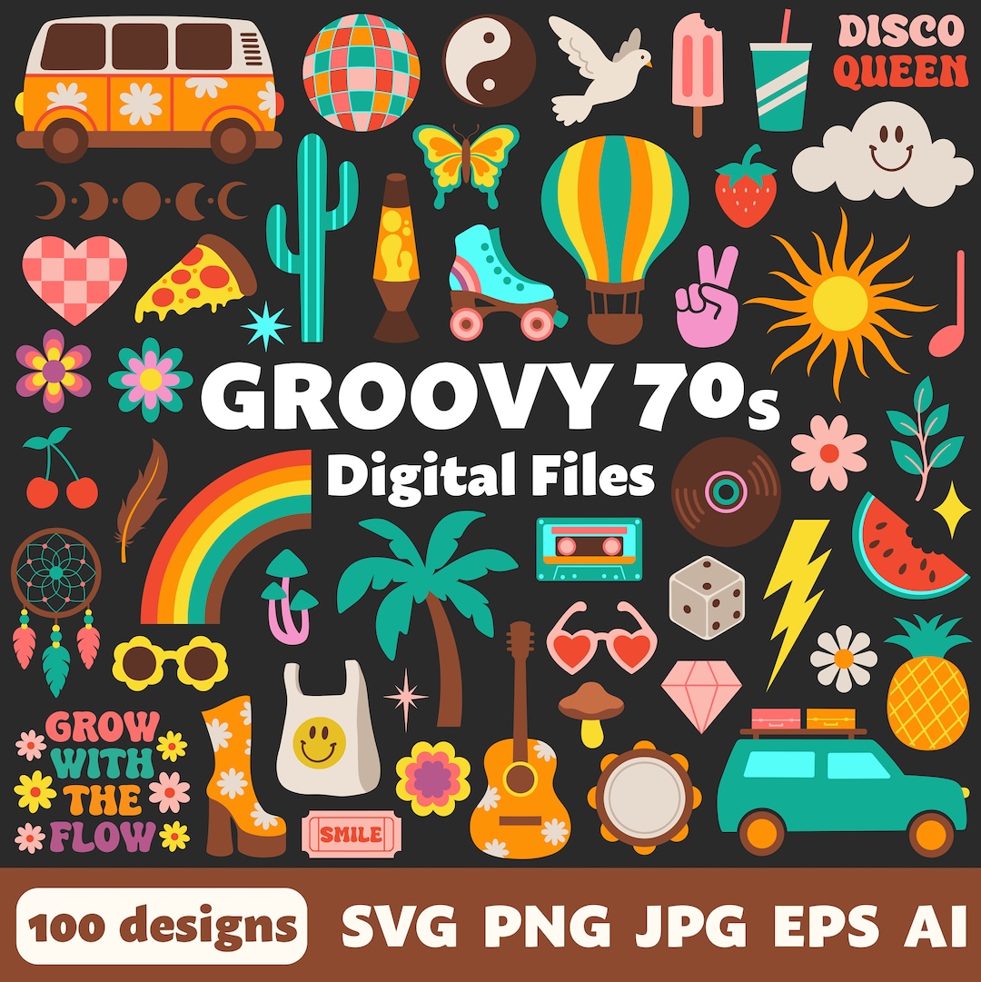 Groovy 70s Digital Files, SVG PNG JPG, Clipart, Cut Files, Graphics ...