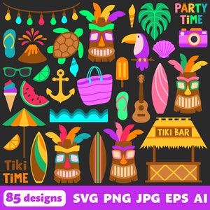 Tiki Luau Digital Files, SVG PNG JPG, Clipart, Cut Files, Cricut, Pool ...