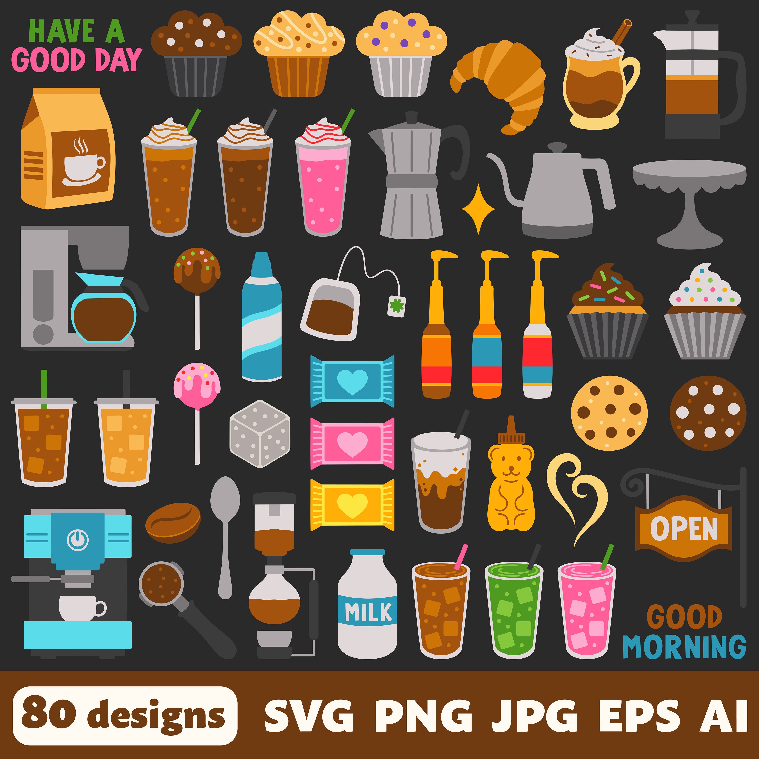 Café Digital Files, SVG PNG JPG, Clipart, Cut Files, Cricut, Printable ...