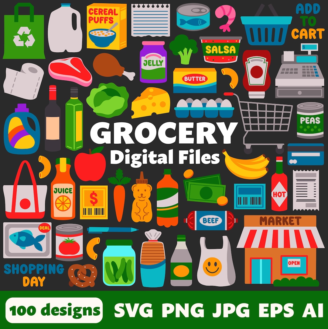 Grocery Digital Files, SVG PNG JPG, Clipart, Cut Files, Cricut, Market ...