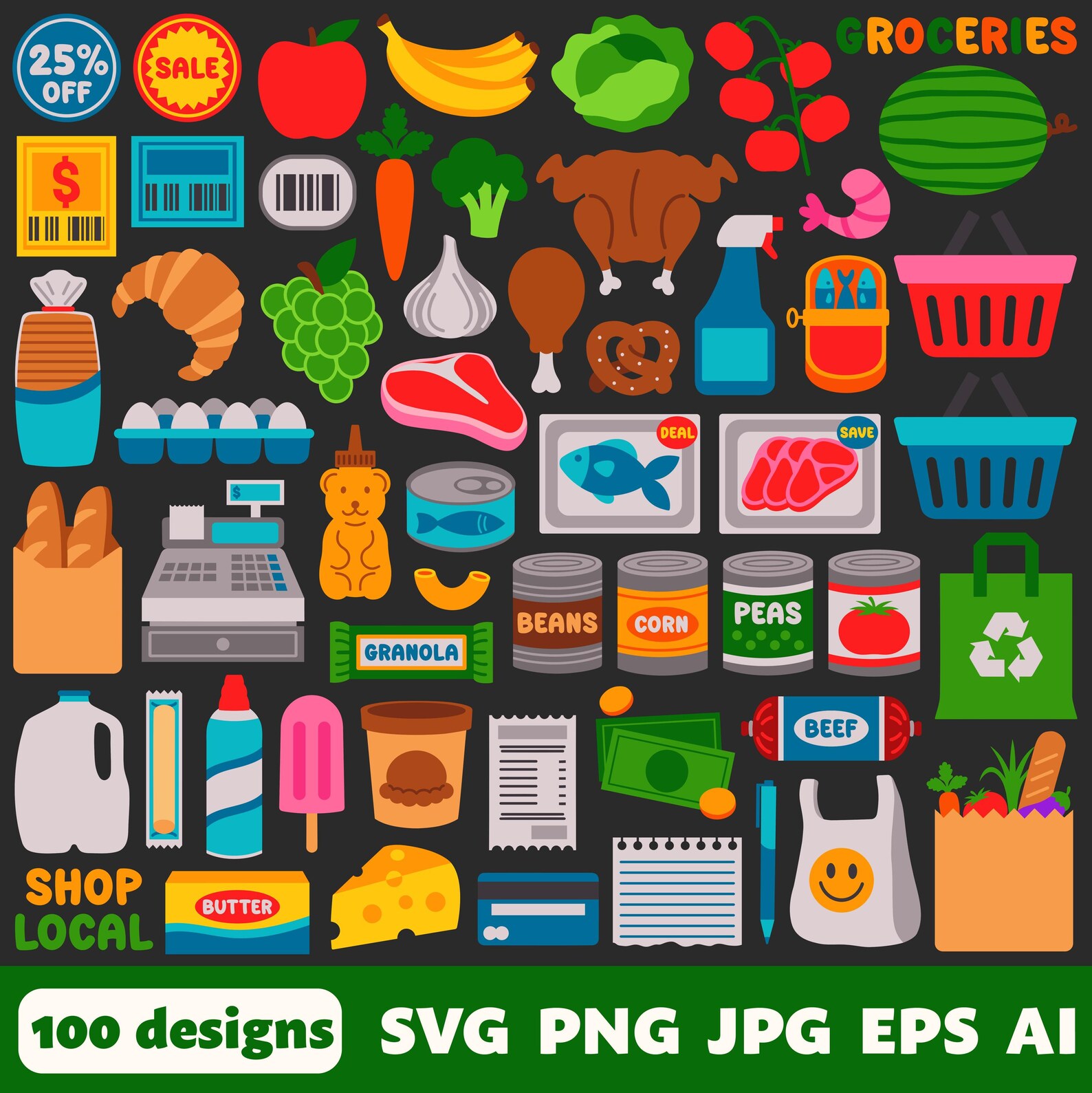 Grocery Digital Files, SVG PNG JPG, Clipart, Cut Files, Cricut, Market ...