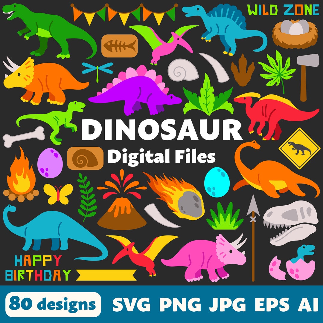 Dinosaur Digital Files, SVG PNG JPG, Clipart, Cut Files, Icons, Vectors ...