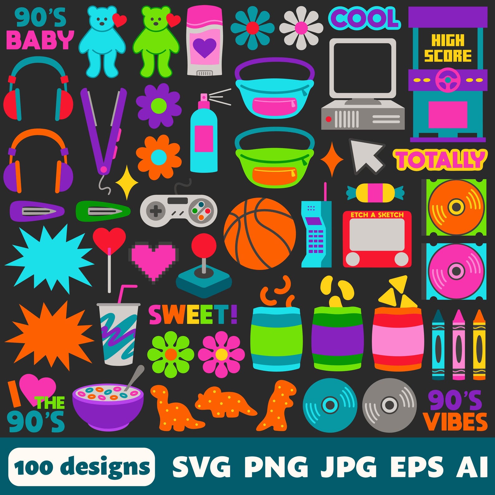 Nostalgic 90s Digital Files, SVG PNG JPG, Clipart, Cut Files, Printable ...