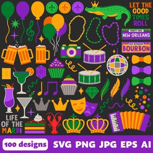 Mardi Gras Digital Files, SVG PNG JPG, Clipart, Cut Files, New Orleans ...