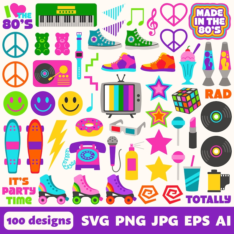 Retro 80s Digital Files, SVG PNG JPG, Clipart, Cut Files, Printable ...