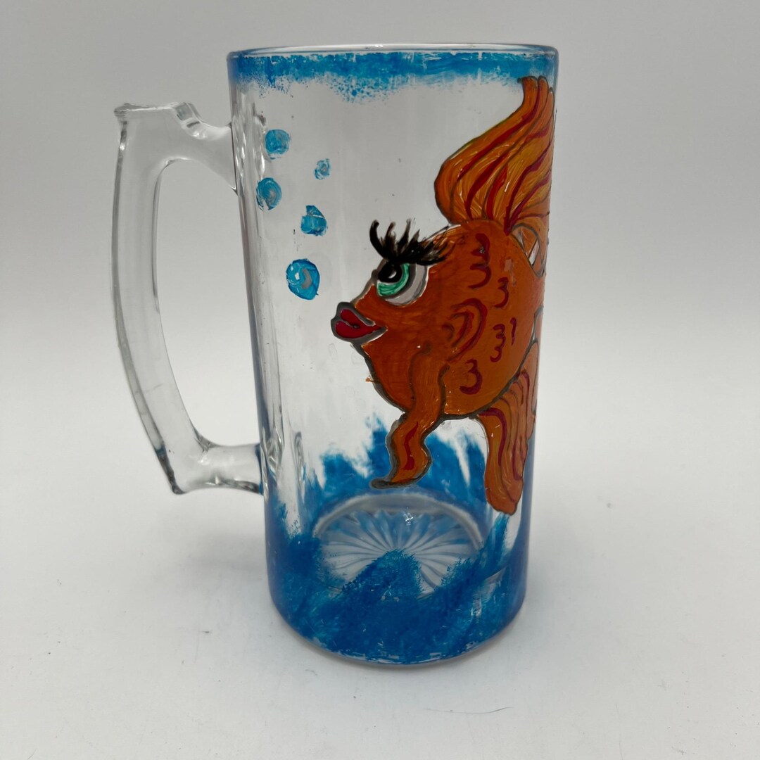 Hand-painted Glass Mug With Goldfish Design Beer Ice Tea - Etsy