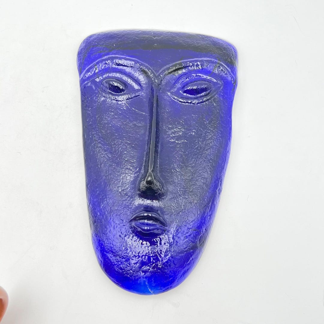 Vintage Cobalt Blue Glass Face Mask Sculpture Wall Art - Etsy