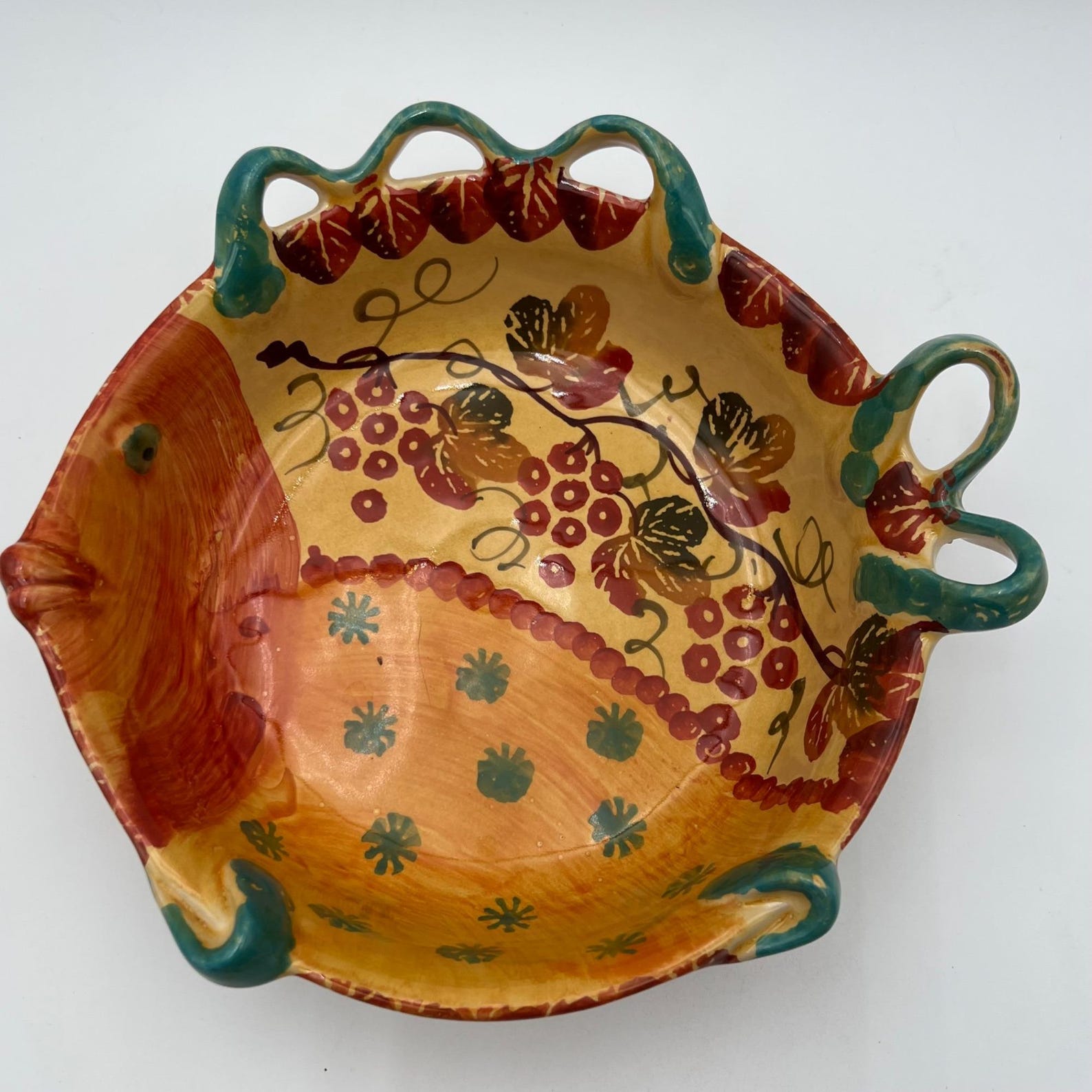 VTG Italica Ars Fish Shaped Bowl 7” Hand Painted Italian Clay ...