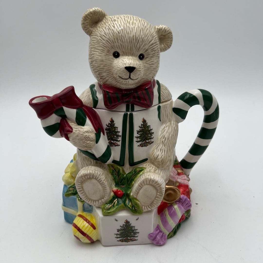 Collectible Holiday Teddy Bear Teapot With Candy Cane Handle & Gift ...