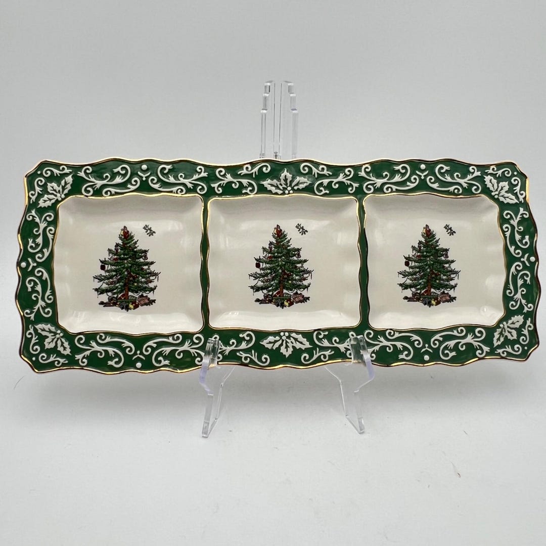Vintage Spode Christmas Tree Divided Serving Dish 3-section Platter ...