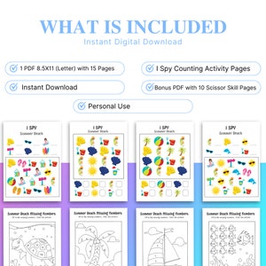 Summer Beach 'I Spy' Counting Pages Colorful Educational Activity for ...